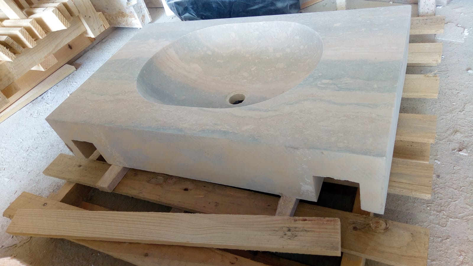 Fresh from the Block - Carved Basins in Roman Silver Light Travertine ...